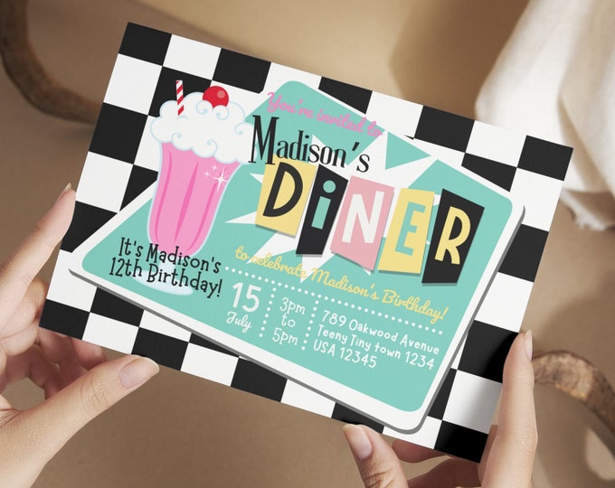 50s Retro Diner Party Invitation | Editable & Printable Sock Hop ...