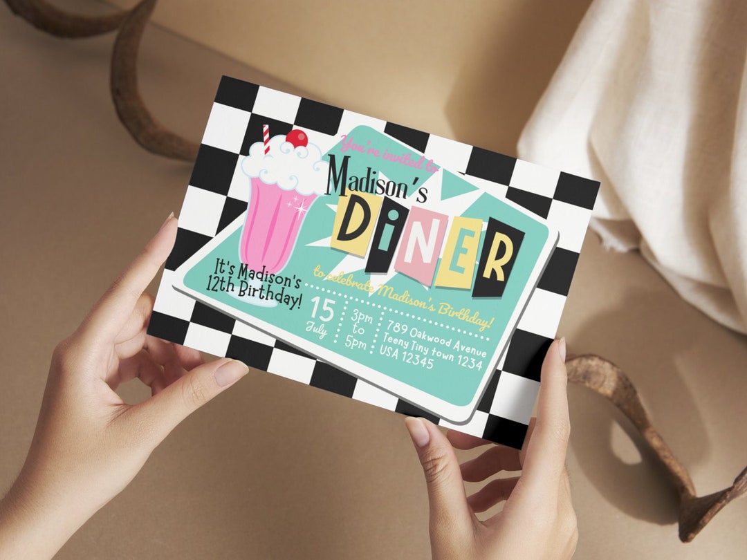 50s Retro Diner Party Invitation Editable & Printable Sock Hop Fifties ...