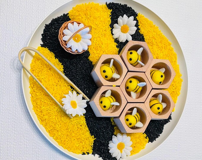 Bee Sensory Bin – Montessori Busy Bee Play Set – Honeycomb Fine Motor ...