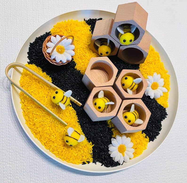Bee Sensory Bin – Montessori Busy Bee Play Set – Honeycomb Fine Motor ...