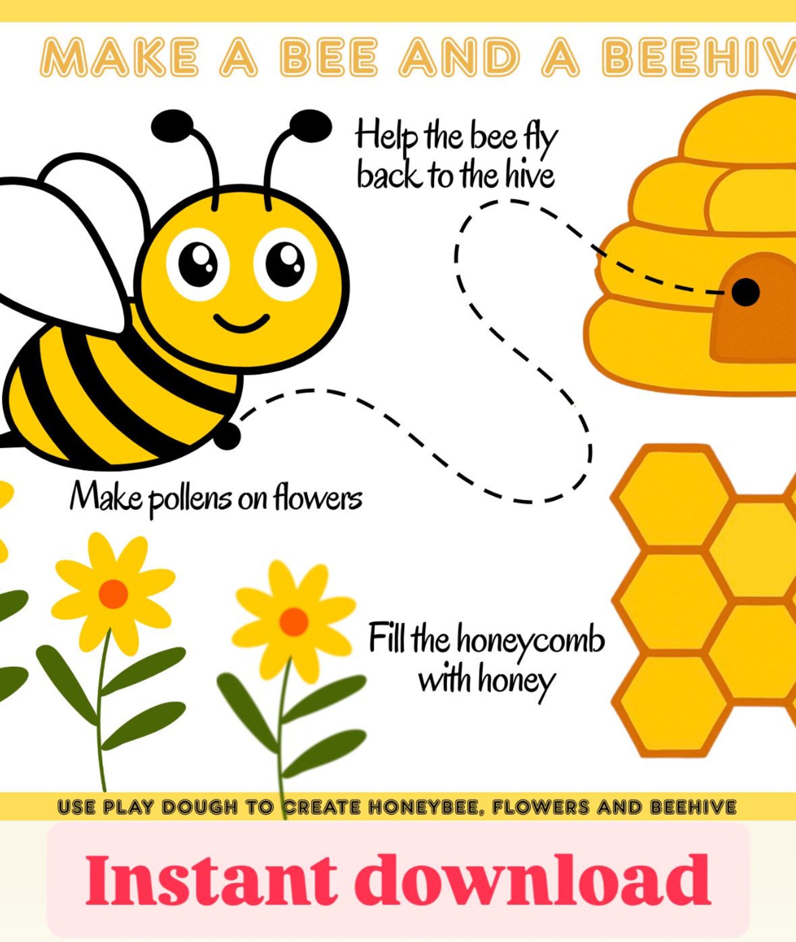 Honeybee Play Dough Mat Printable | Bee Sensory Play Mat | Spring ...