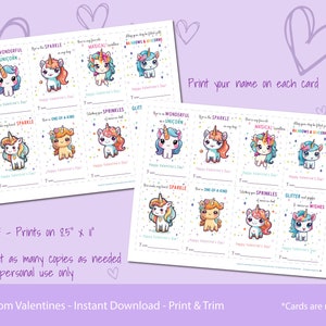 Printable Kids Valentine's Day Cards With Cute Unicorns Classroom ...