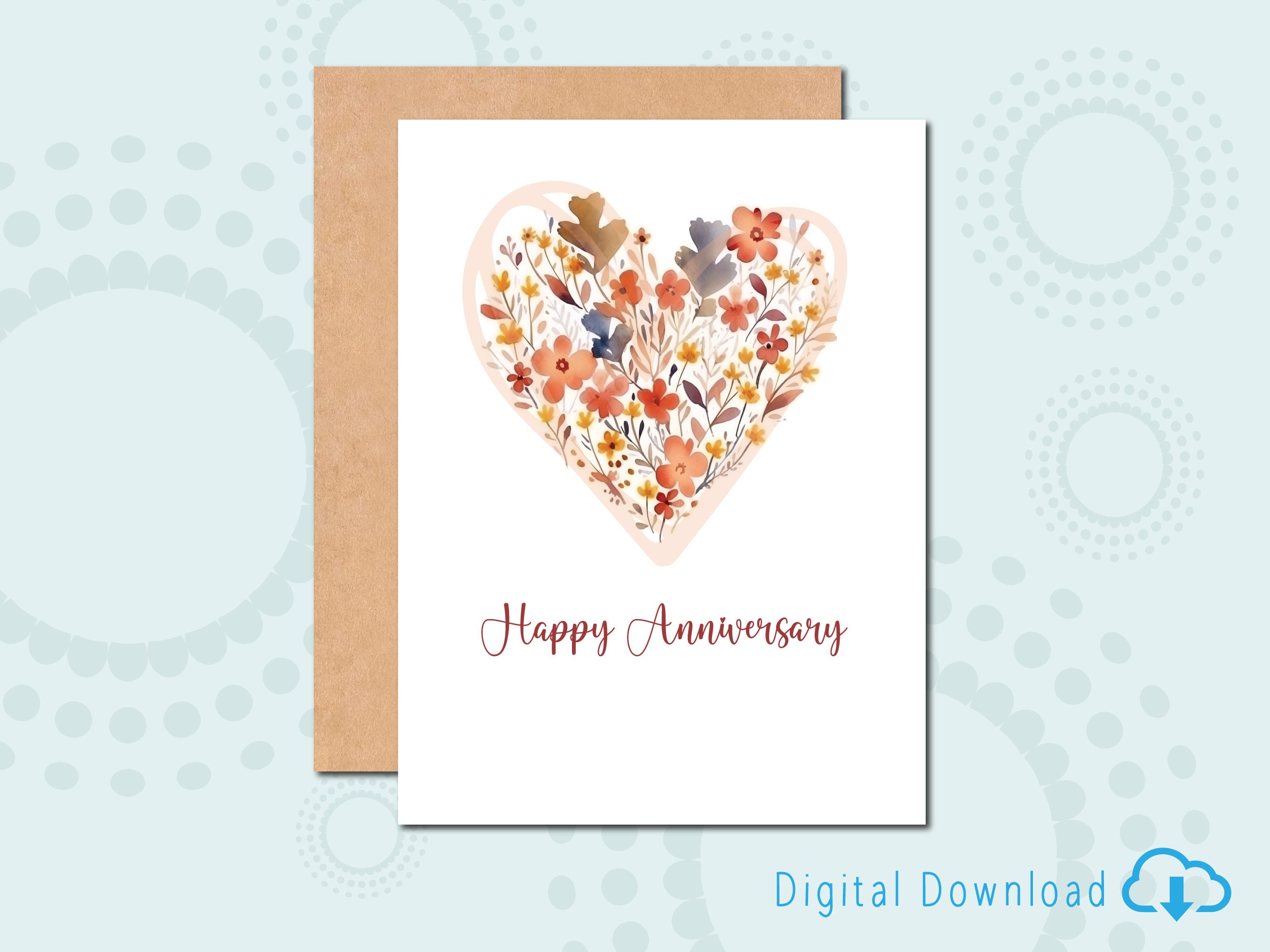 Printable Anniversary Card for Couple Heart Bouquet Happy Anniversary ...