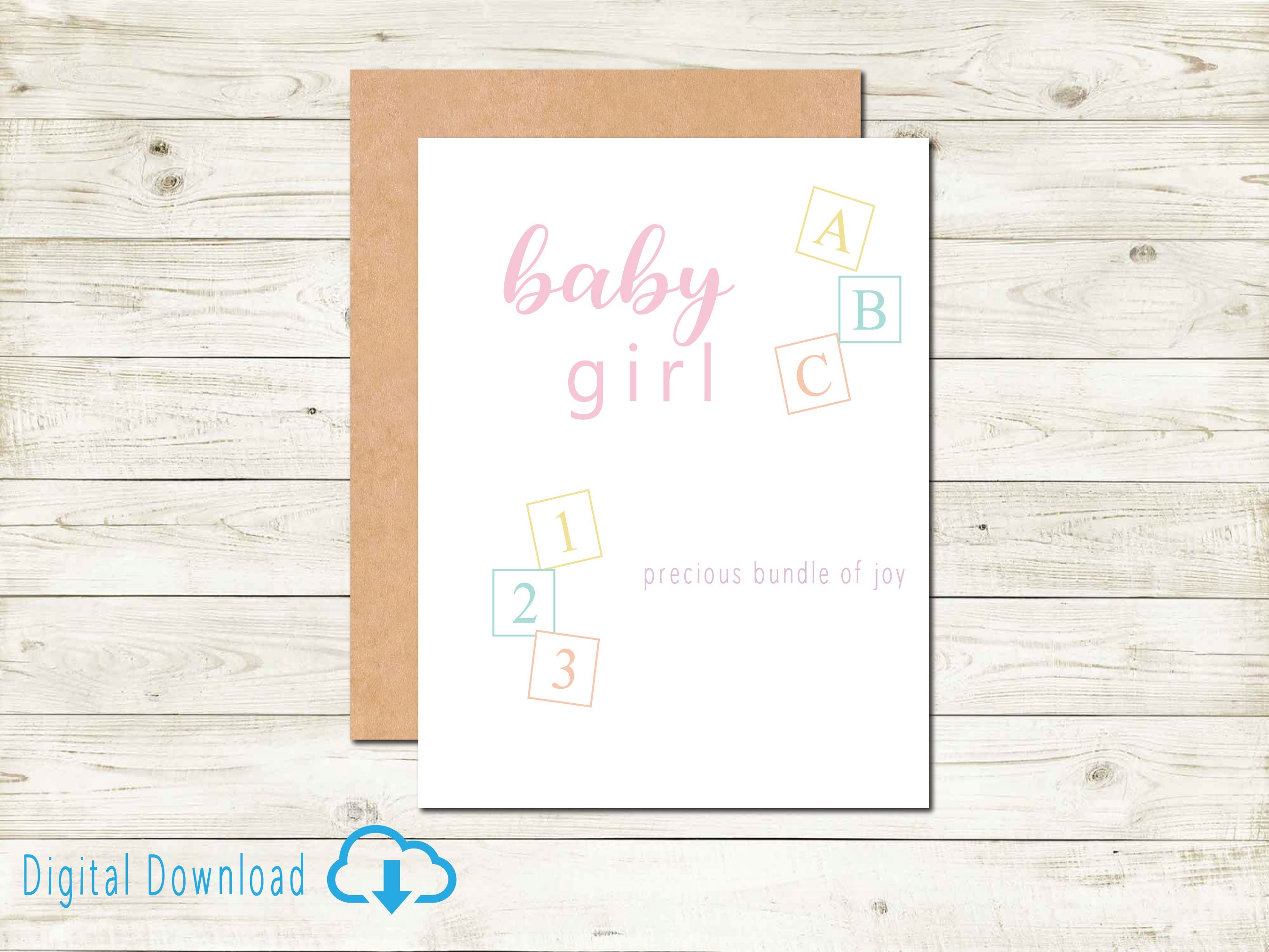 Printable Baby Girl Card New Baby Congratulations Card Newborn Baby ...