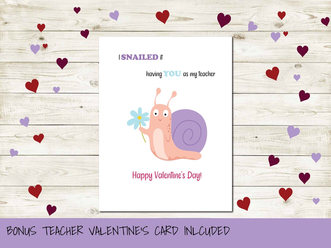 Printable Kids Valentine's Day Cards Cute Snail Valentines Classroom ...