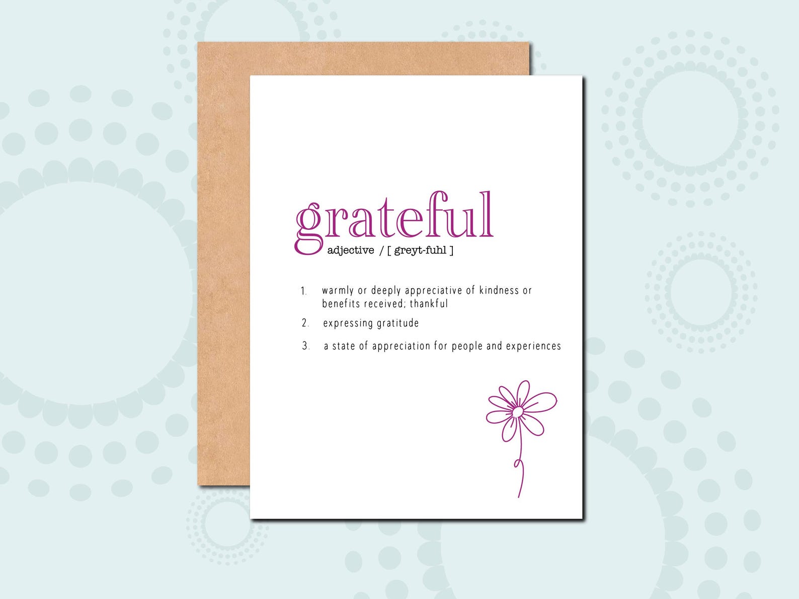 Grateful Definition Card of Appreciation and Positive Thoughtful Card ...