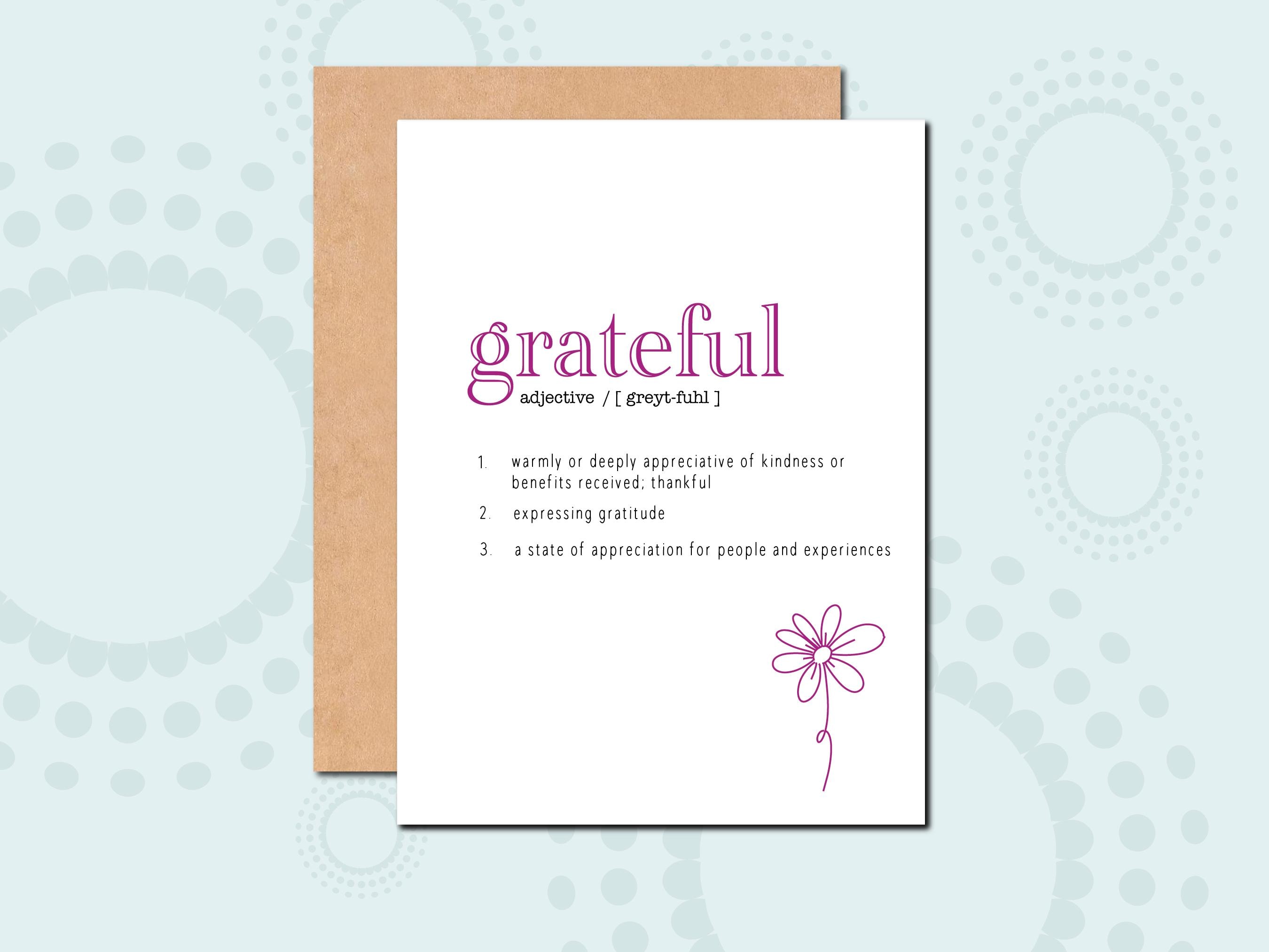 Grateful Definition Card of Appreciation and Positive Thoughtful Card ...