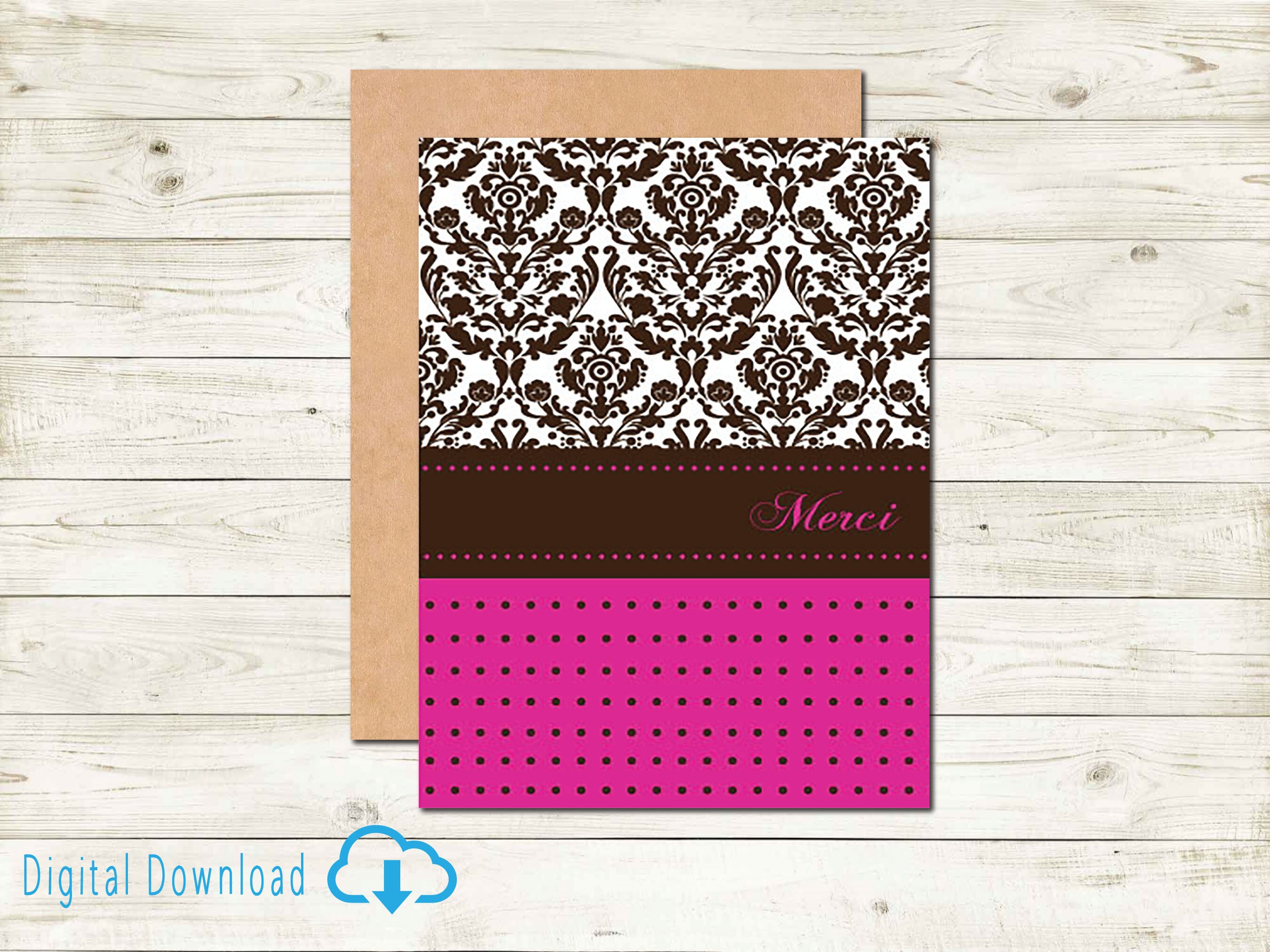 Printable Card Thank You in French Card Merci Card Digital Download ...