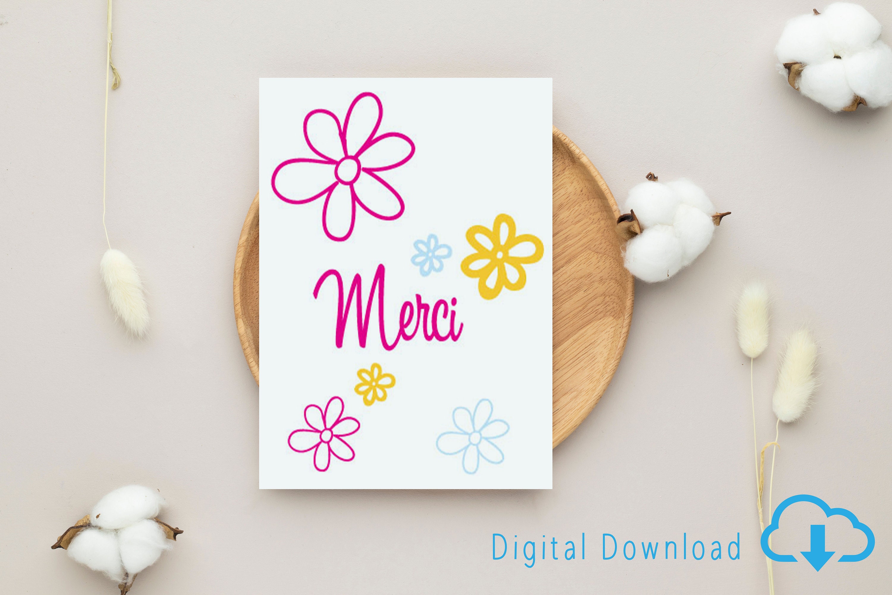 Printable French Thank You Card Merci Digital Download Card Thank-you ...