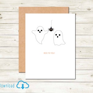 Printable Halloween Card Ghost and Spider for Friend Digital Download ...