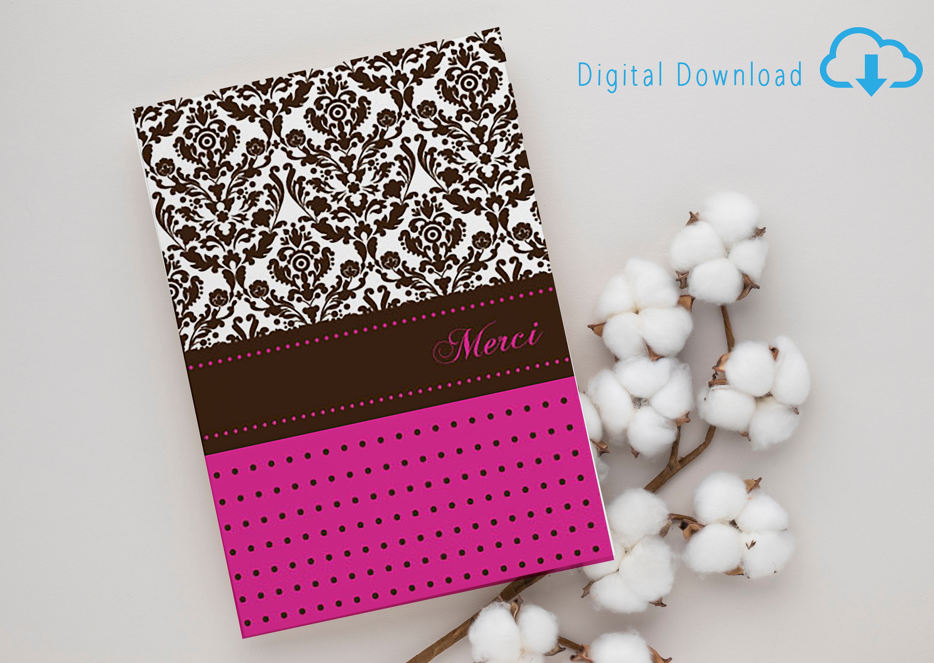Printable Card Thank You in French Card Merci Card Digital Download ...