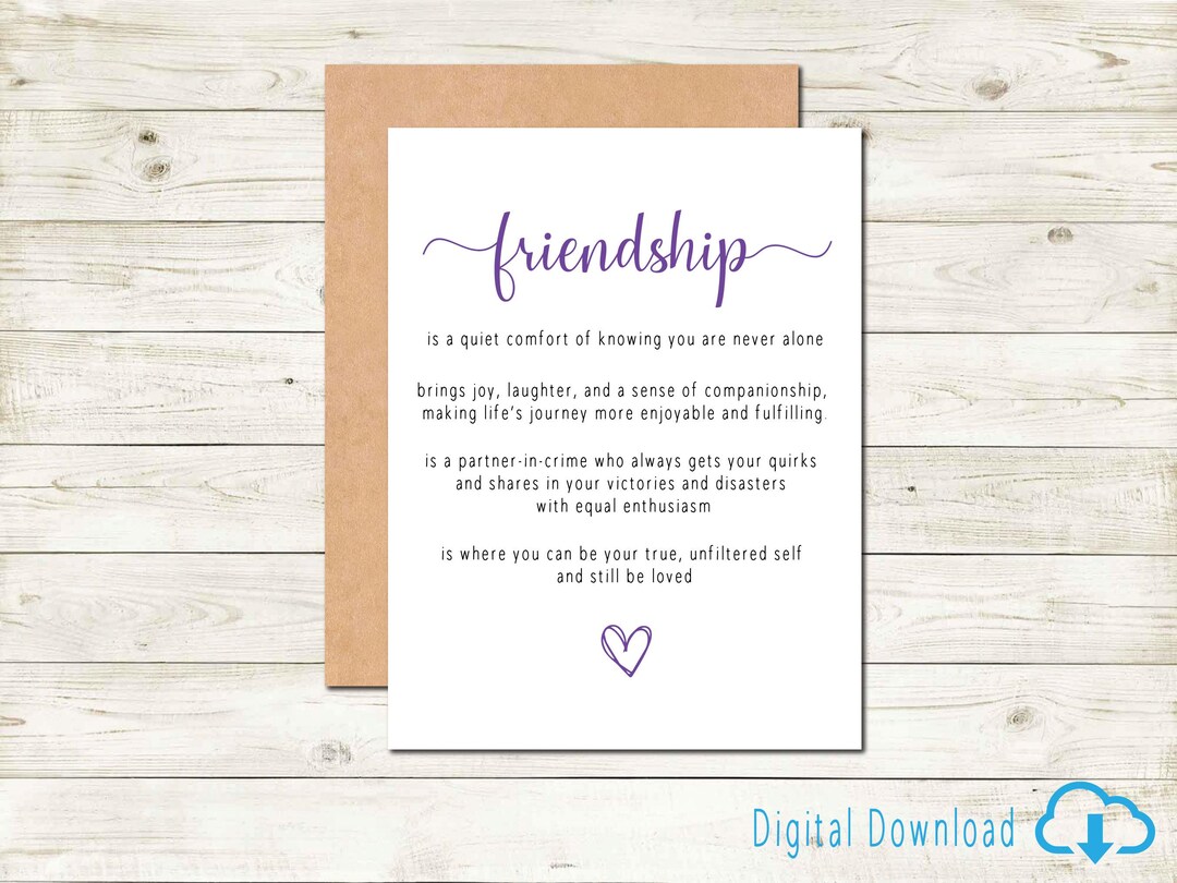 Printable Friendship Card to Celebrate Friendship With Your Close ...