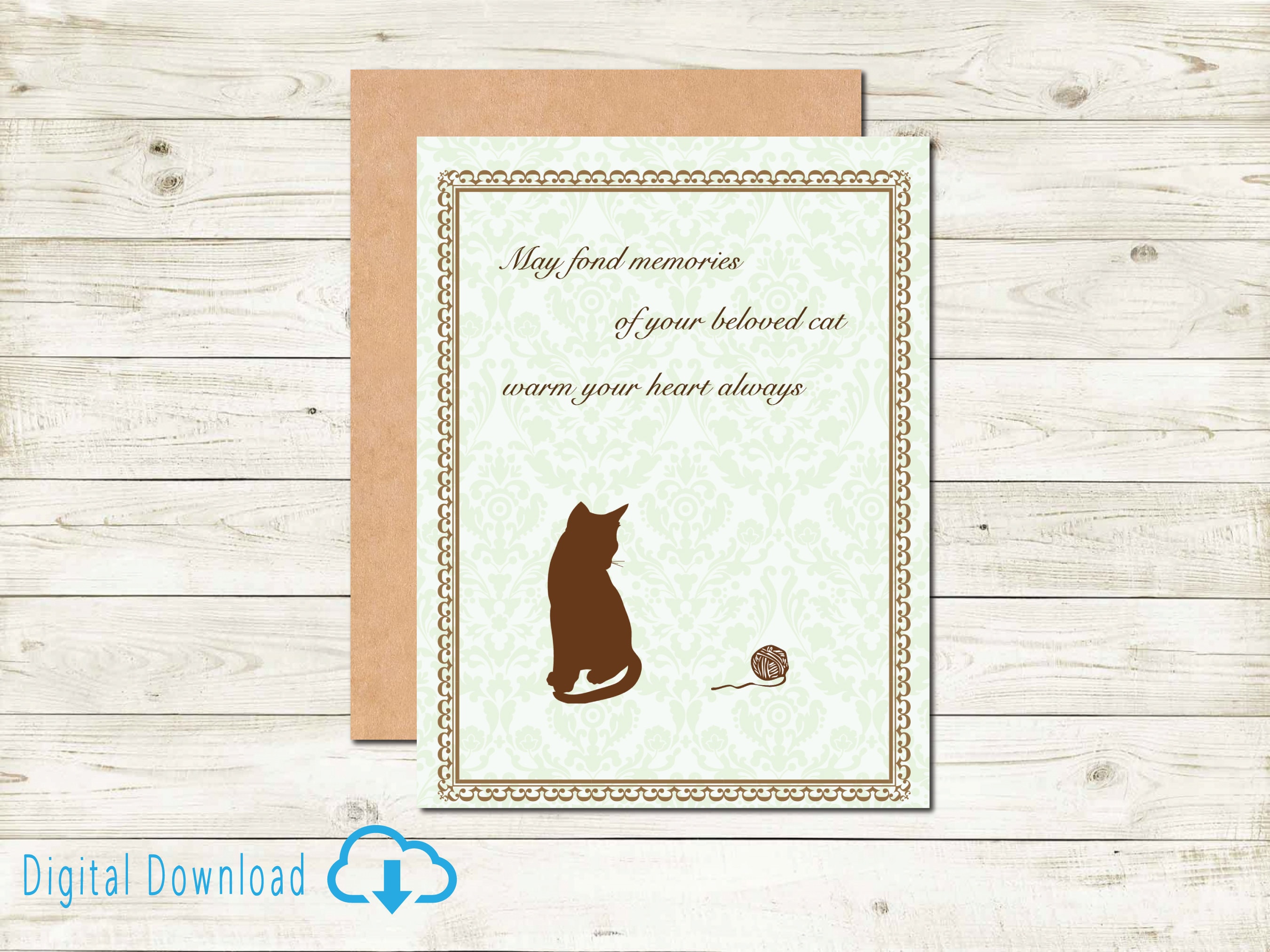 Printable Cat Sympathy Card Cat Loss of Pet Digital Download Loss of ...