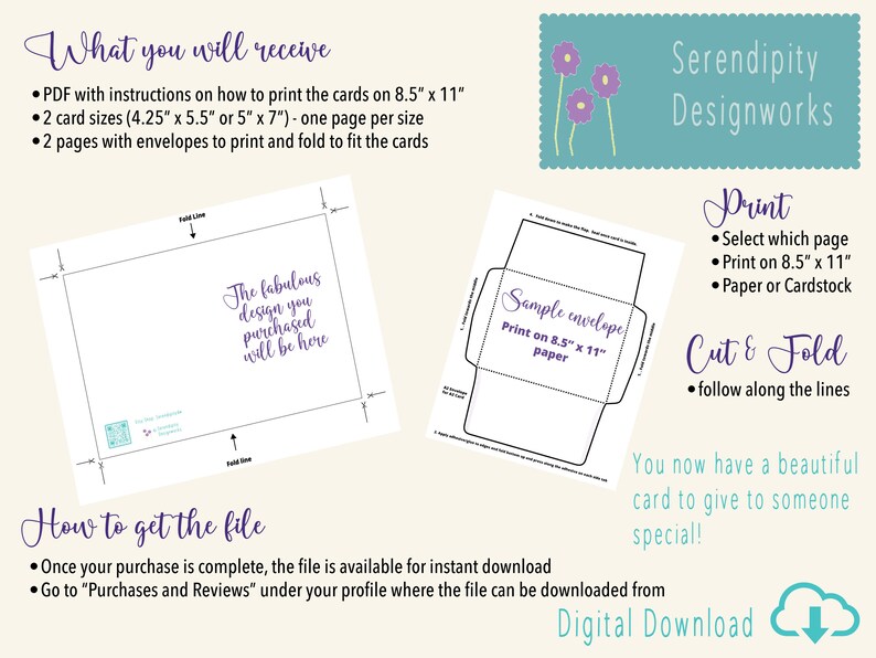 Printable Thinking of You Card Digital Download Flowers Thoughtful Card ...