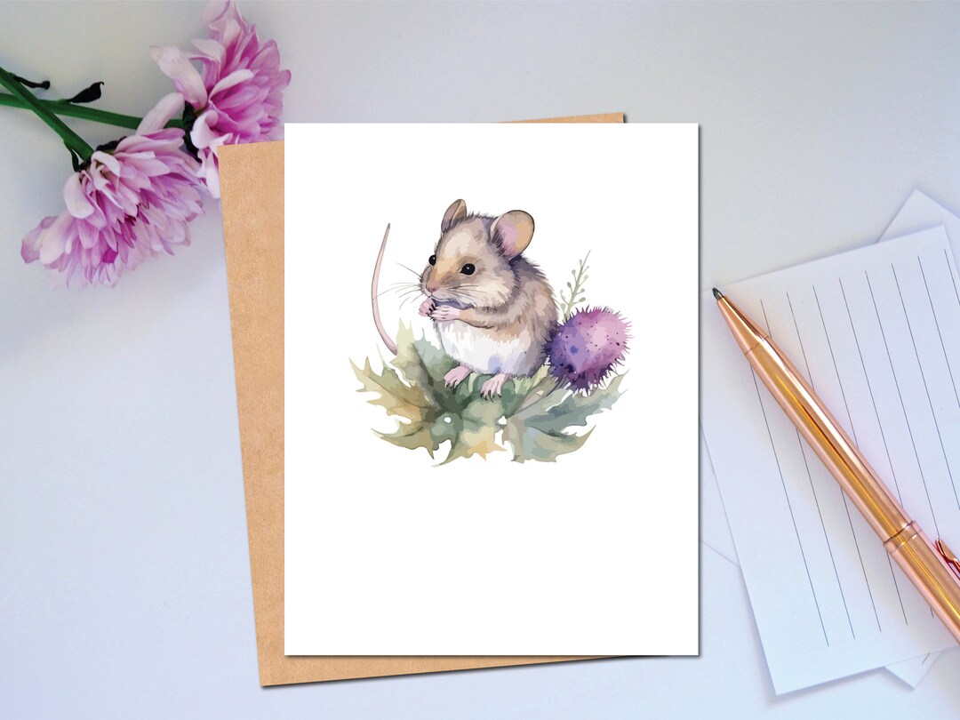 Woodland Series Cute Mouse & Thistle Card Everyday Note Card for Any ...