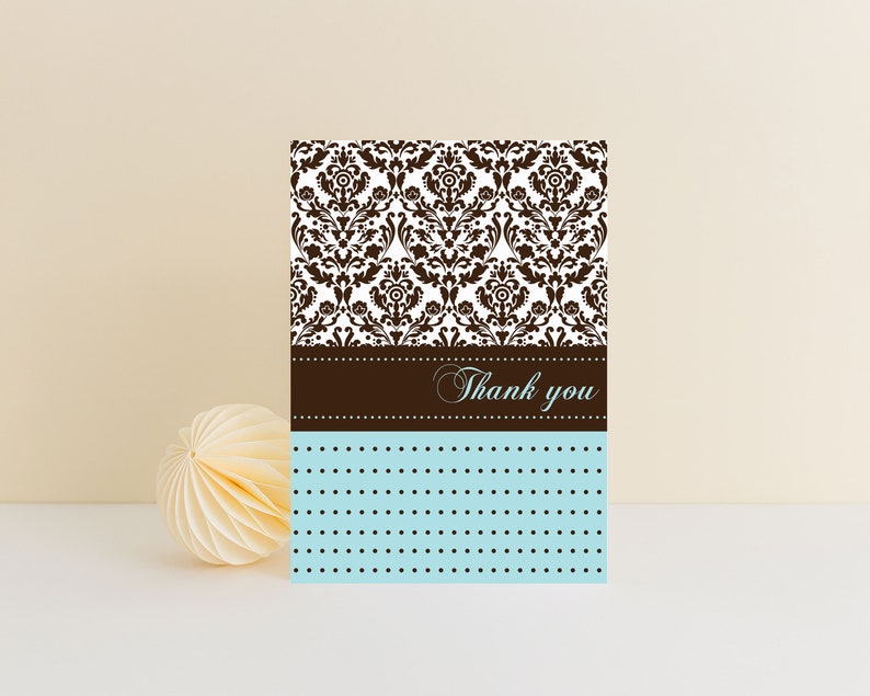 Printable Card Thank-you Damask Pattern Digital Download Thank-you Card ...
