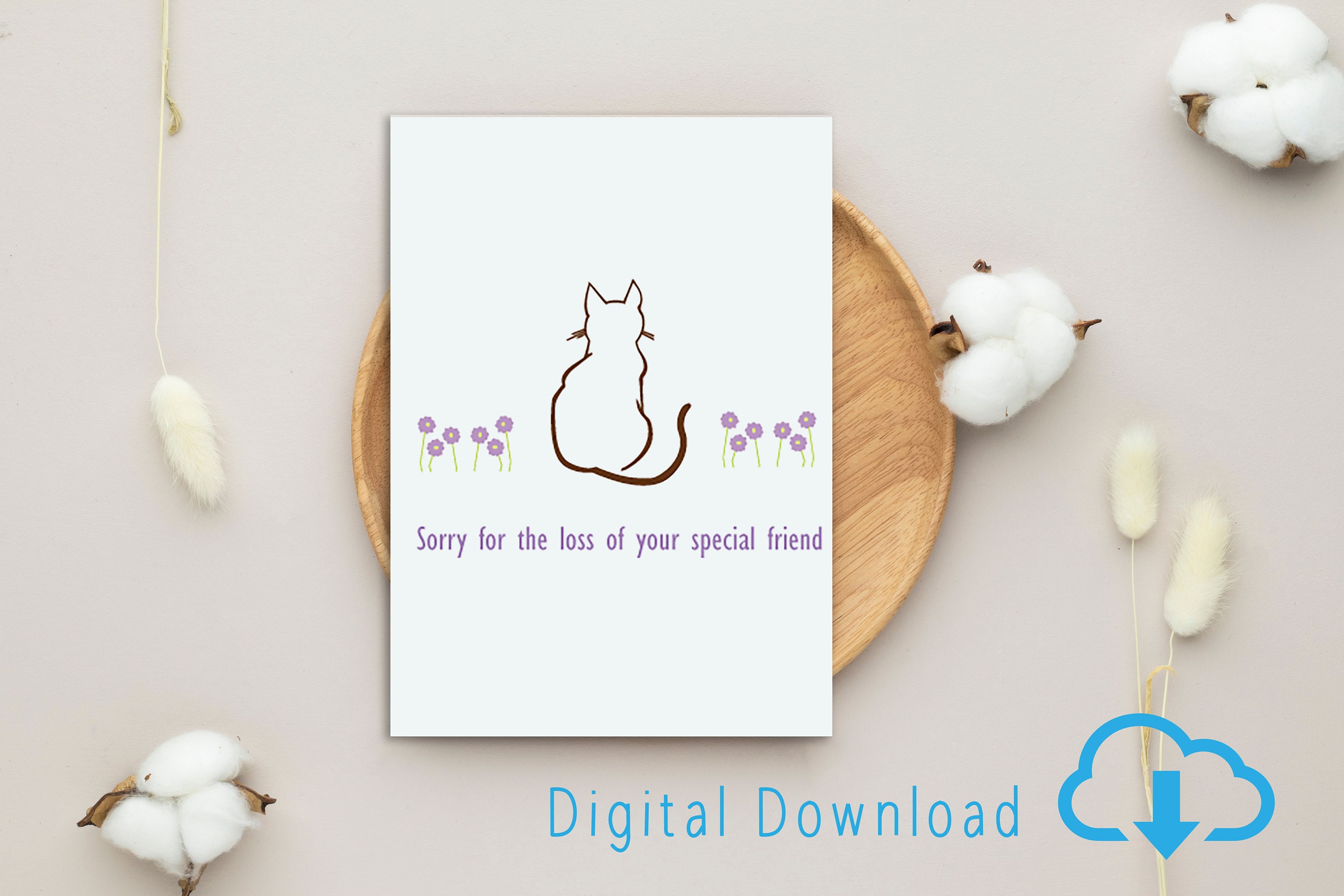 Printable Cat Sympathy Card Digital Card Cat Loss of Pet Printable ...