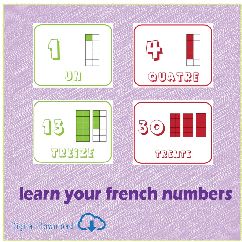 Printable French Number Cards 1-30 Digital Download Primary Learning ...