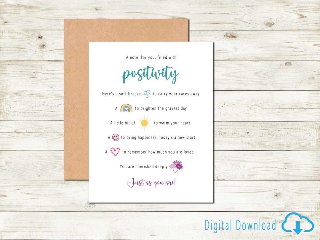 Printable Positivity Card for Friend in Need Thinking of You Card Cheer ...