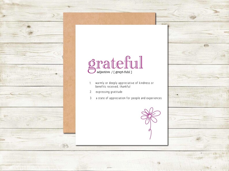 Grateful Definition Card of Appreciation and Positive Thoughtful Card ...