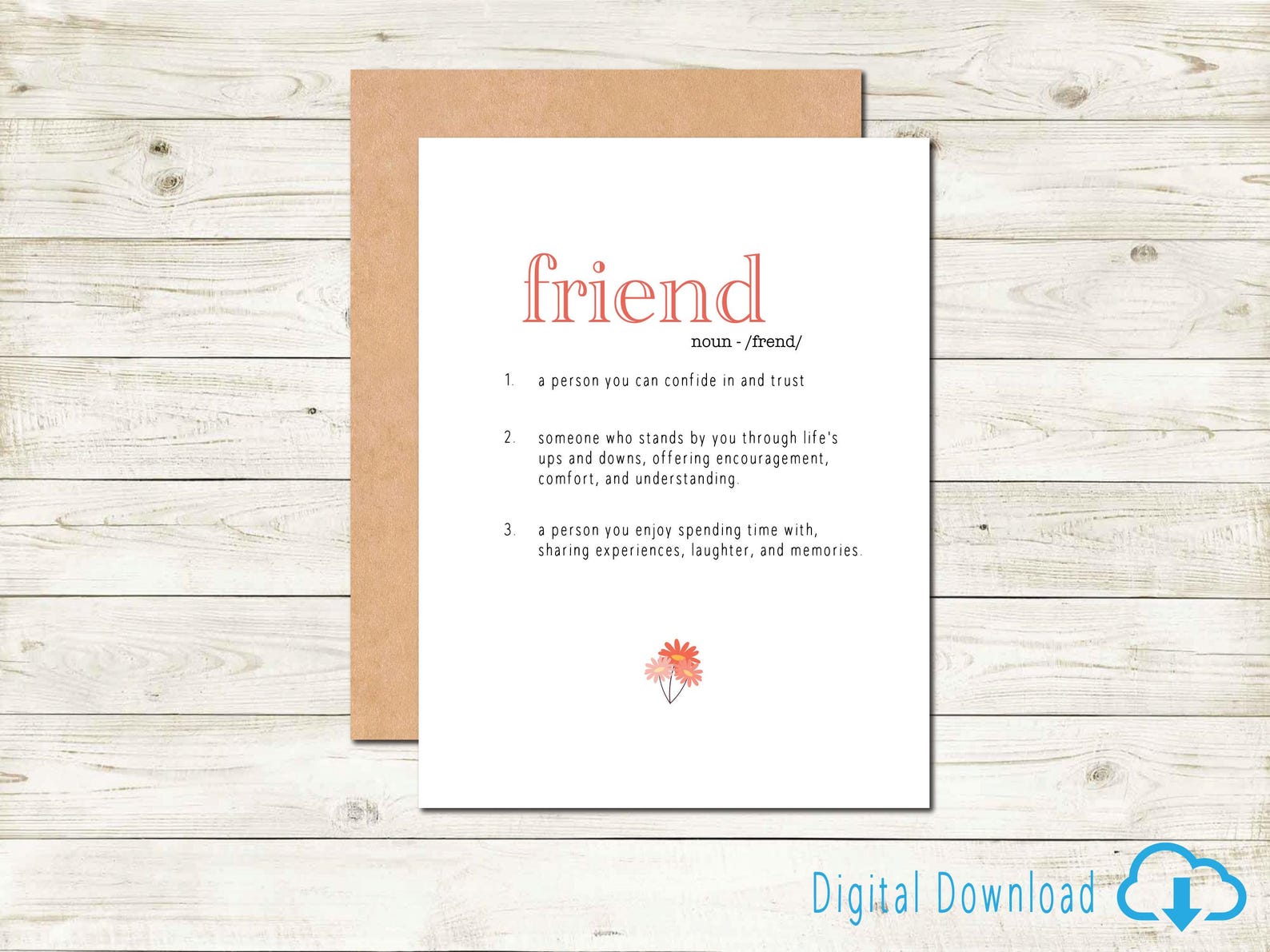 Printable Definition of Friend Card to Celebrate Friendship With Your ...