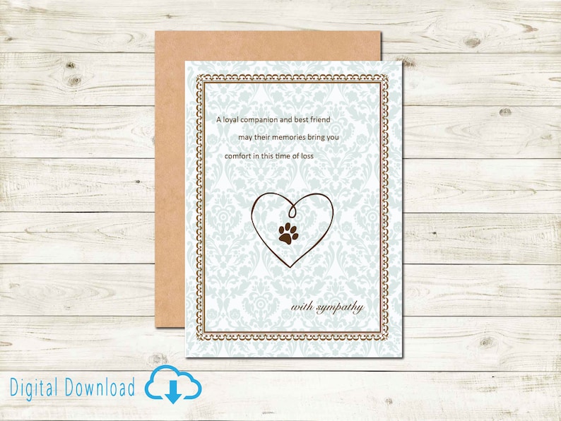 Printable Pet Sympathy Card Digital Download Heart Sympathy Paw Loss of ...
