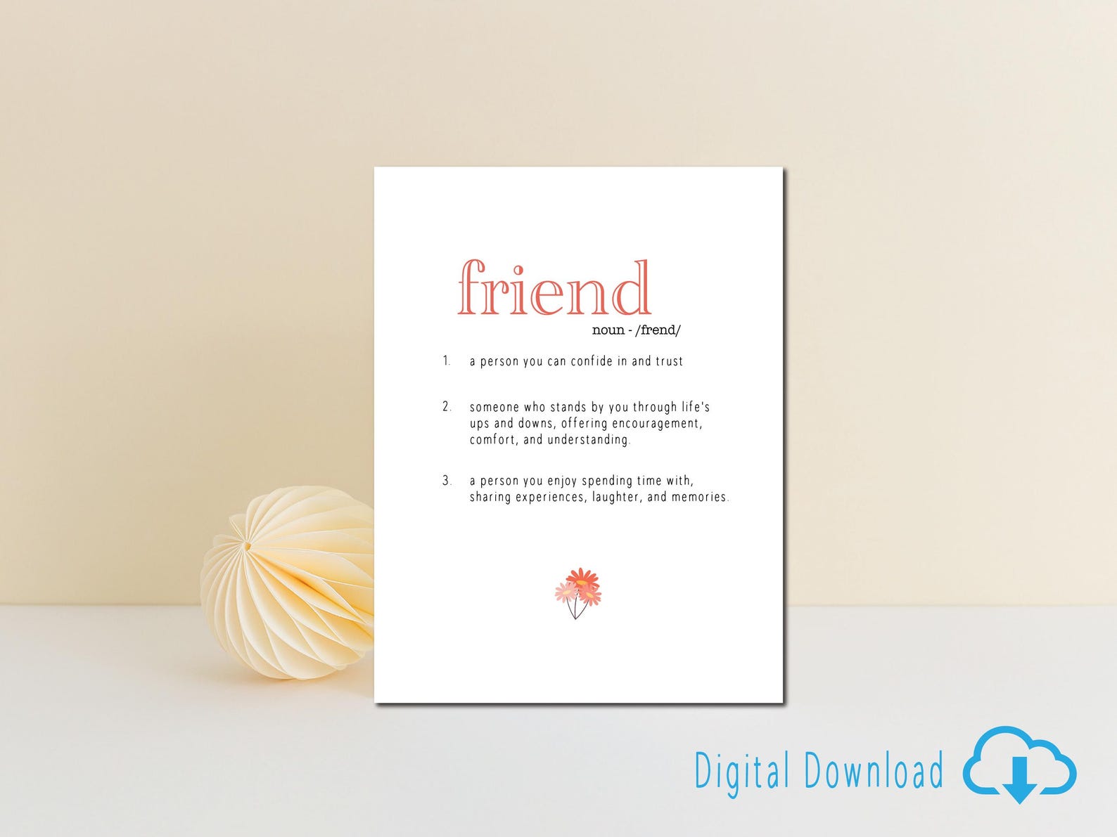 Printable Definition of Friend Card to Celebrate Friendship With Your ...