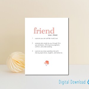 Printable Definition of Friend Card to Celebrate Friendship With Your ...