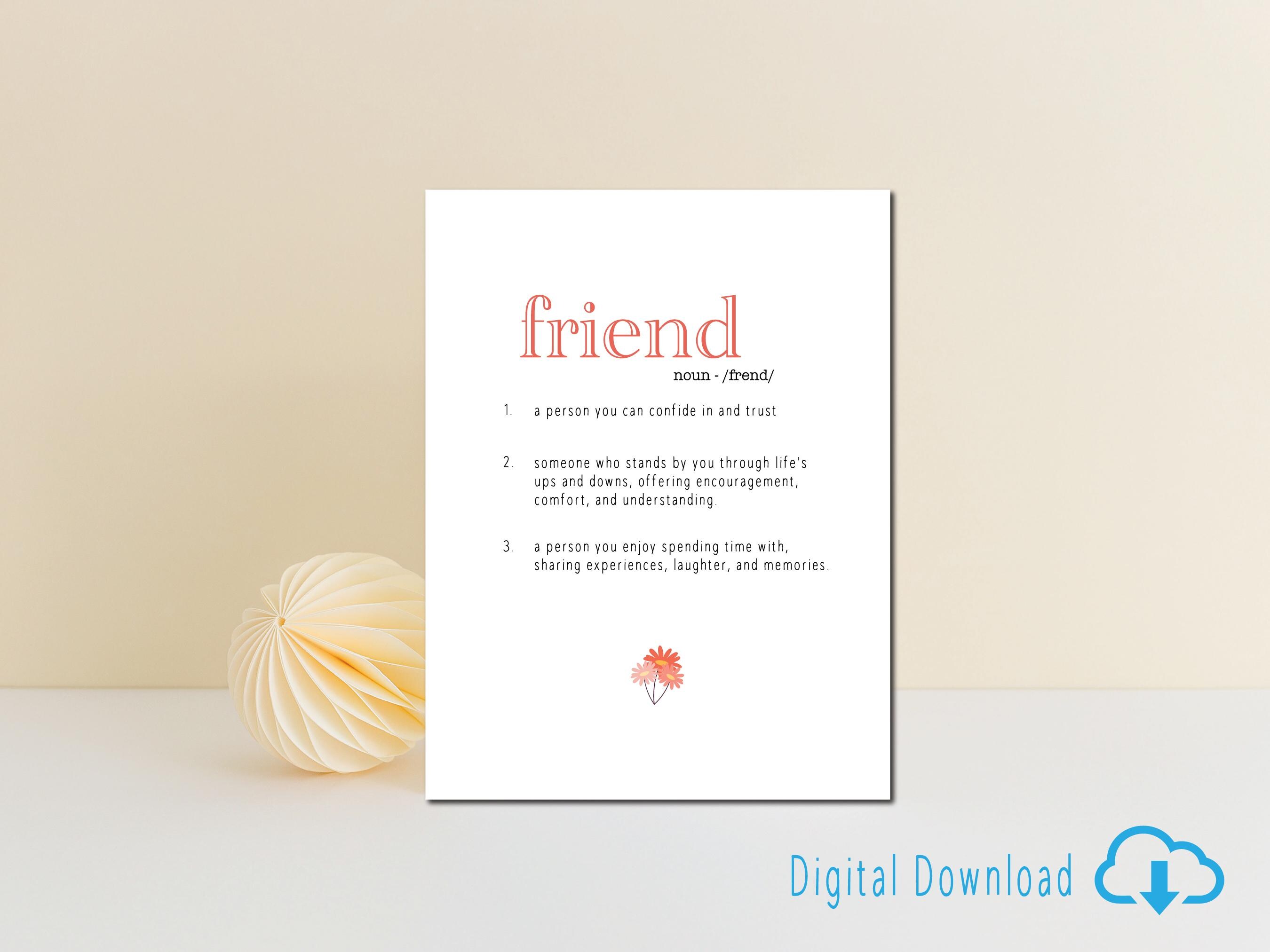 Printable Definition of Friend Card to Celebrate Friendship With Your ...
