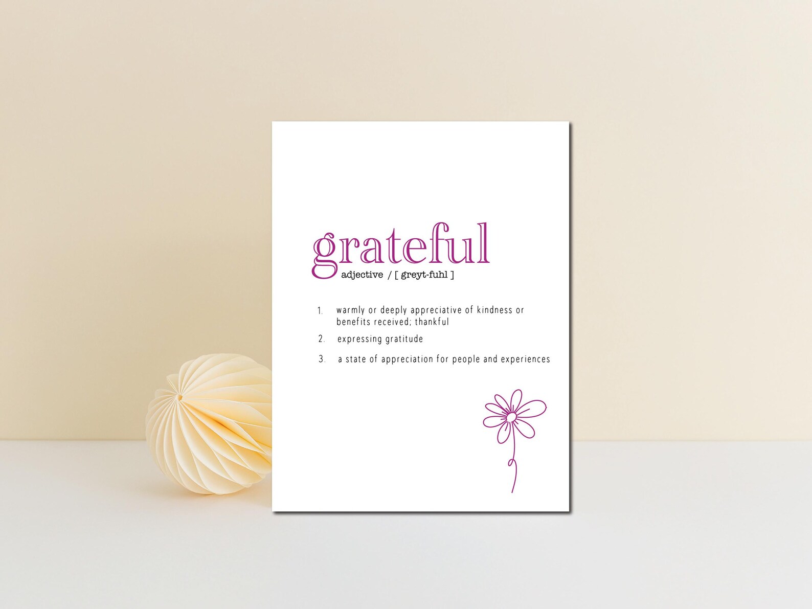Grateful Definition Card of Appreciation and Positive Thoughtful Card ...