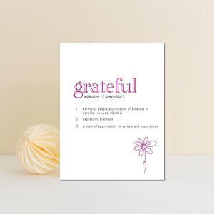Grateful Definition Card of Appreciation and Positive Thoughtful Card ...