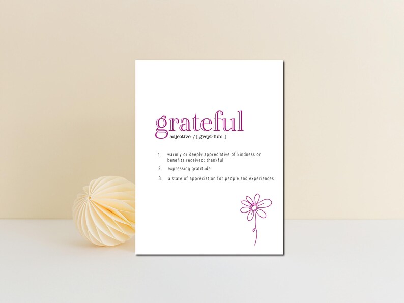 Grateful Definition Card of Appreciation and Positive Thoughtful Card ...