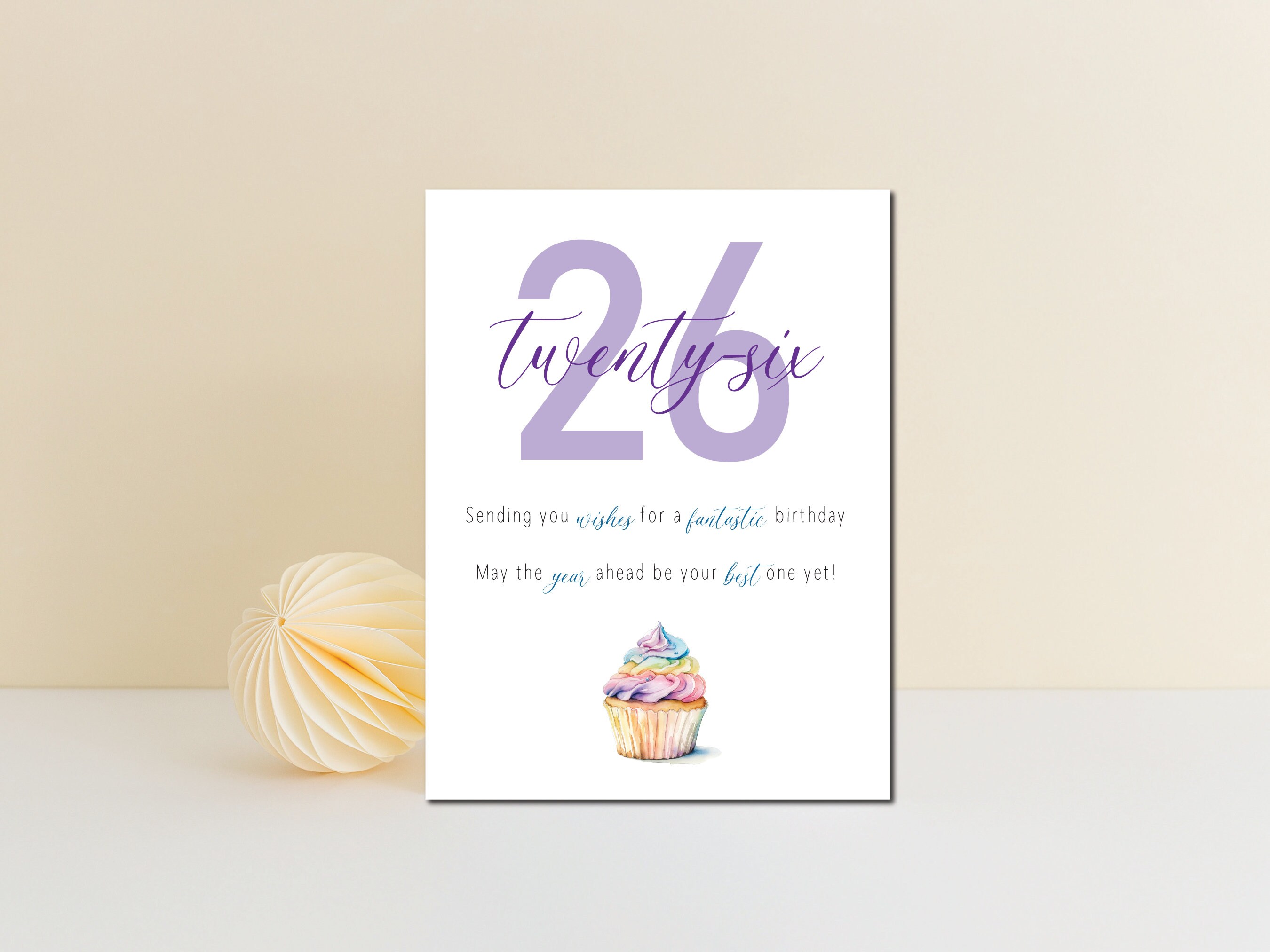 26th Happy Birthday Cupcake Birthday Card for Friend to Send Birthday ...