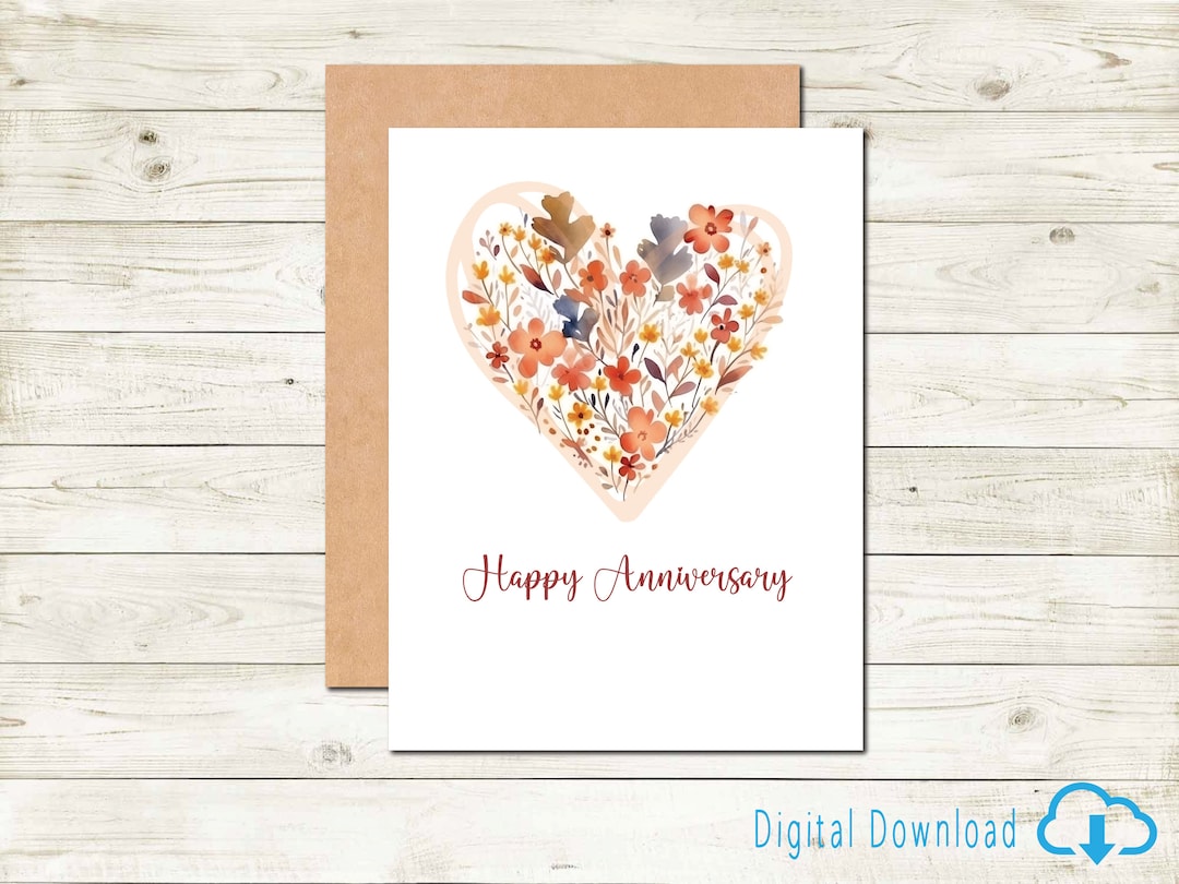 Printable Anniversary Card for Couple Heart Bouquet Happy Anniversary ...