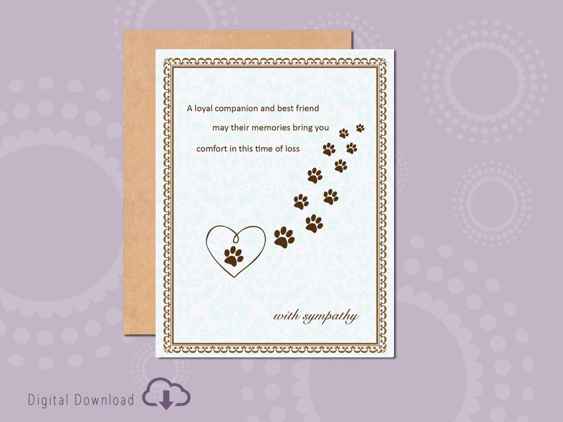 Pet Dog Sympathy Card Loss of Pet Heart Paw Condolences for Loss of Dog ...