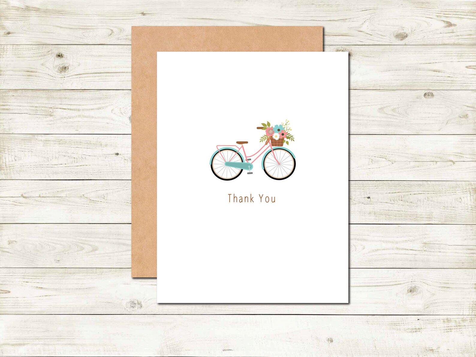 Vintage Bicycle Thank-you Card With Flowers Thank You Card for Teacher ...