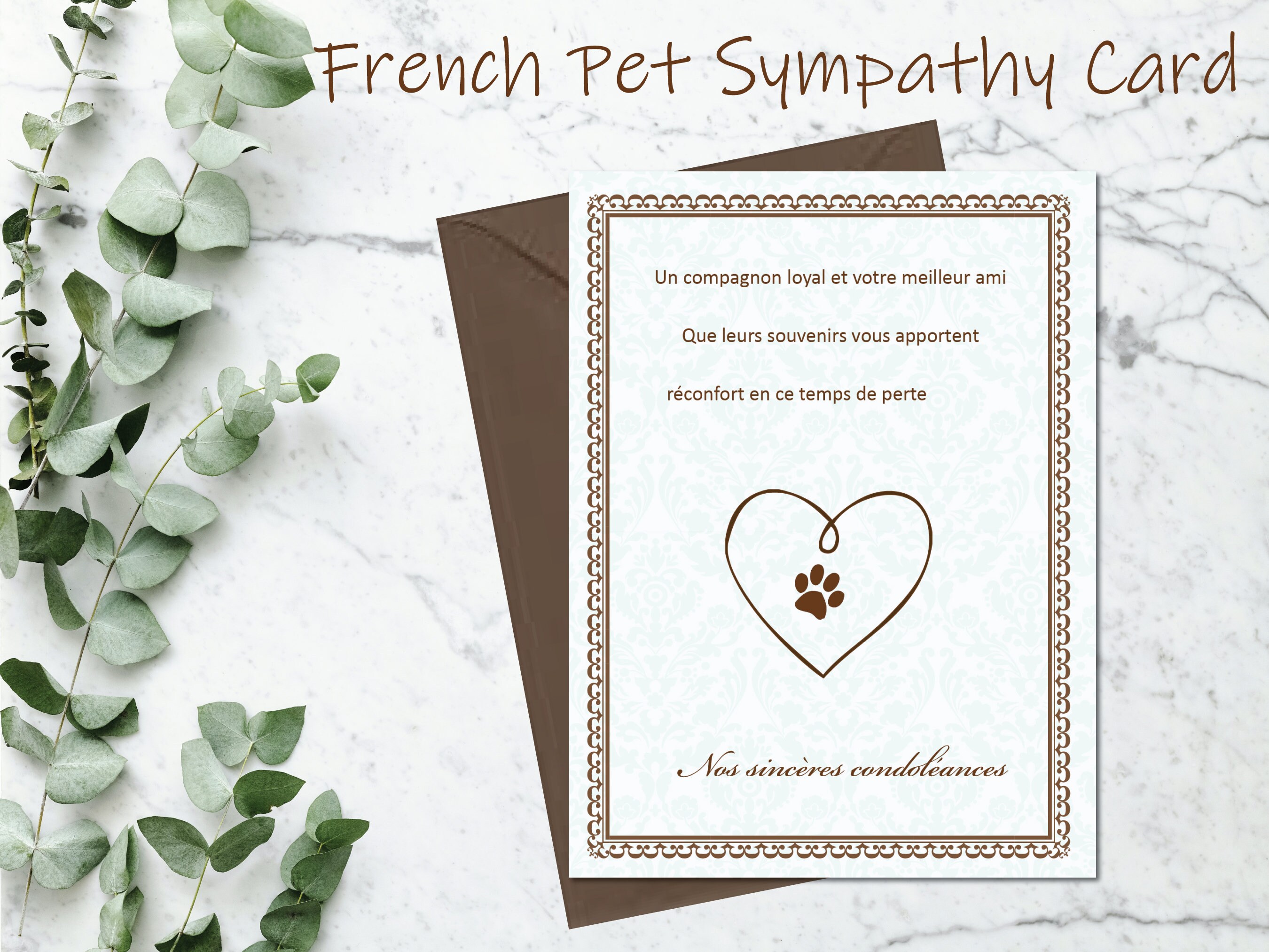 French Pet Sympathy Card Dog Loss of Pet Condolences for Loss of Dog ...