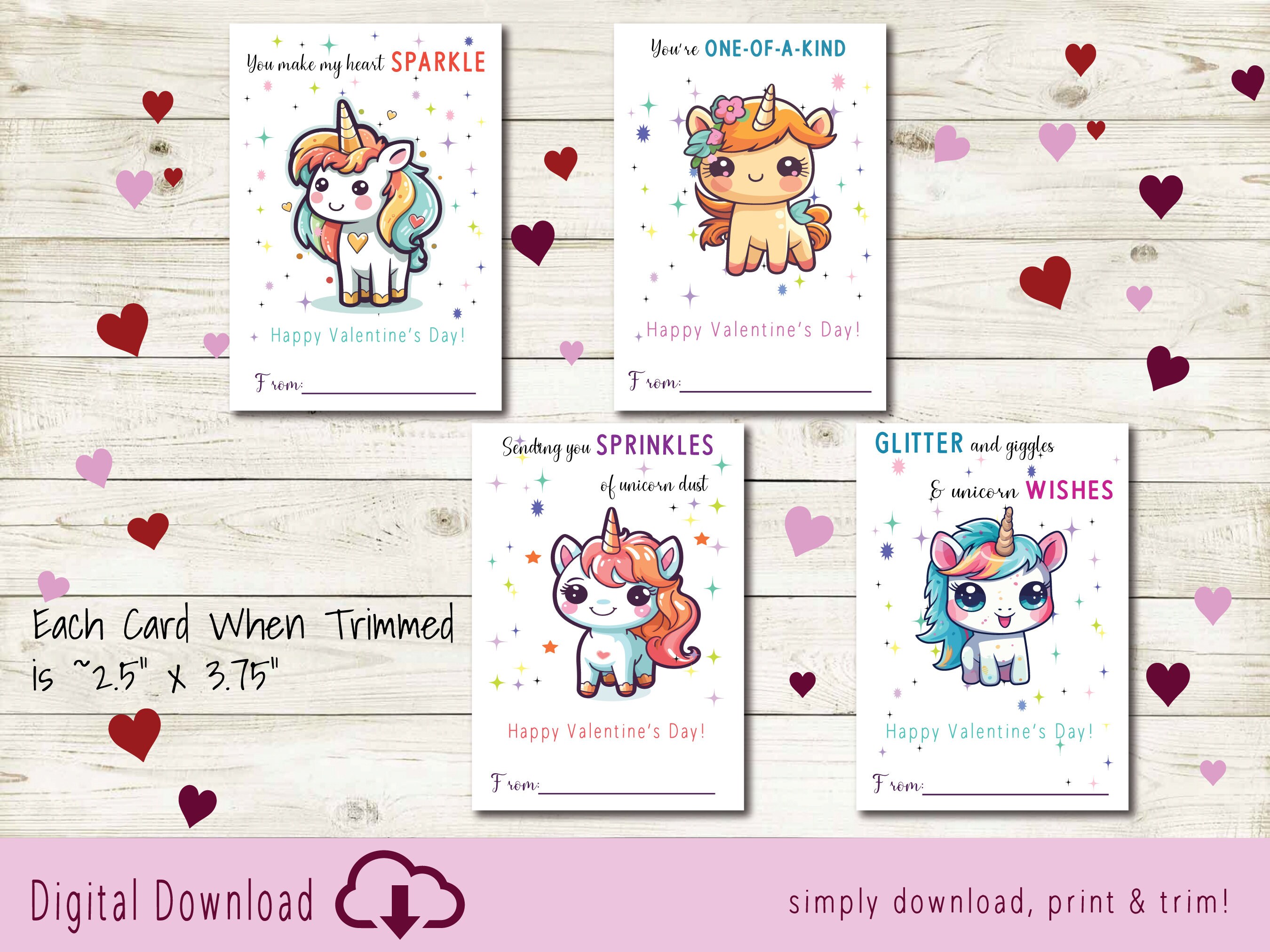 Printable Kids Valentine's Day Cards With Cute Unicorns Classroom ...