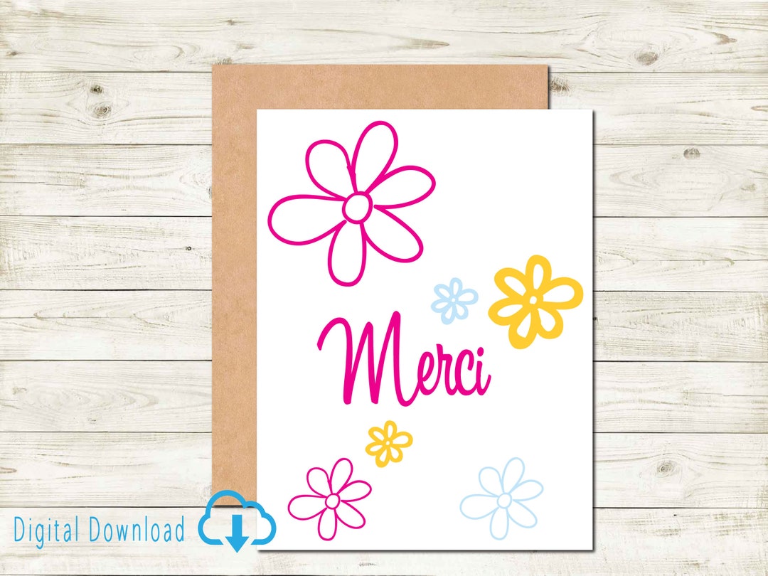 Printable French Thank You Card Merci Digital Download Card Thank-you ...