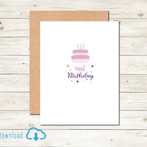 Printable Happy Birthday Cake Card Digital Download Birthday Card to ...