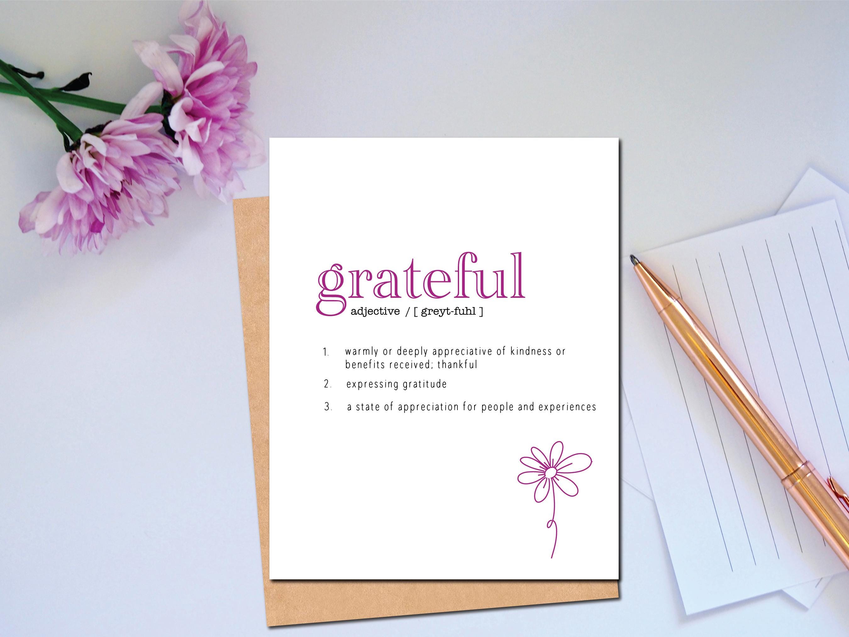 Grateful Definition Card of Appreciation and Positive Thoughtful Card ...