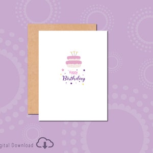 Printable Happy Birthday Cake Card Digital Download Birthday Card to ...