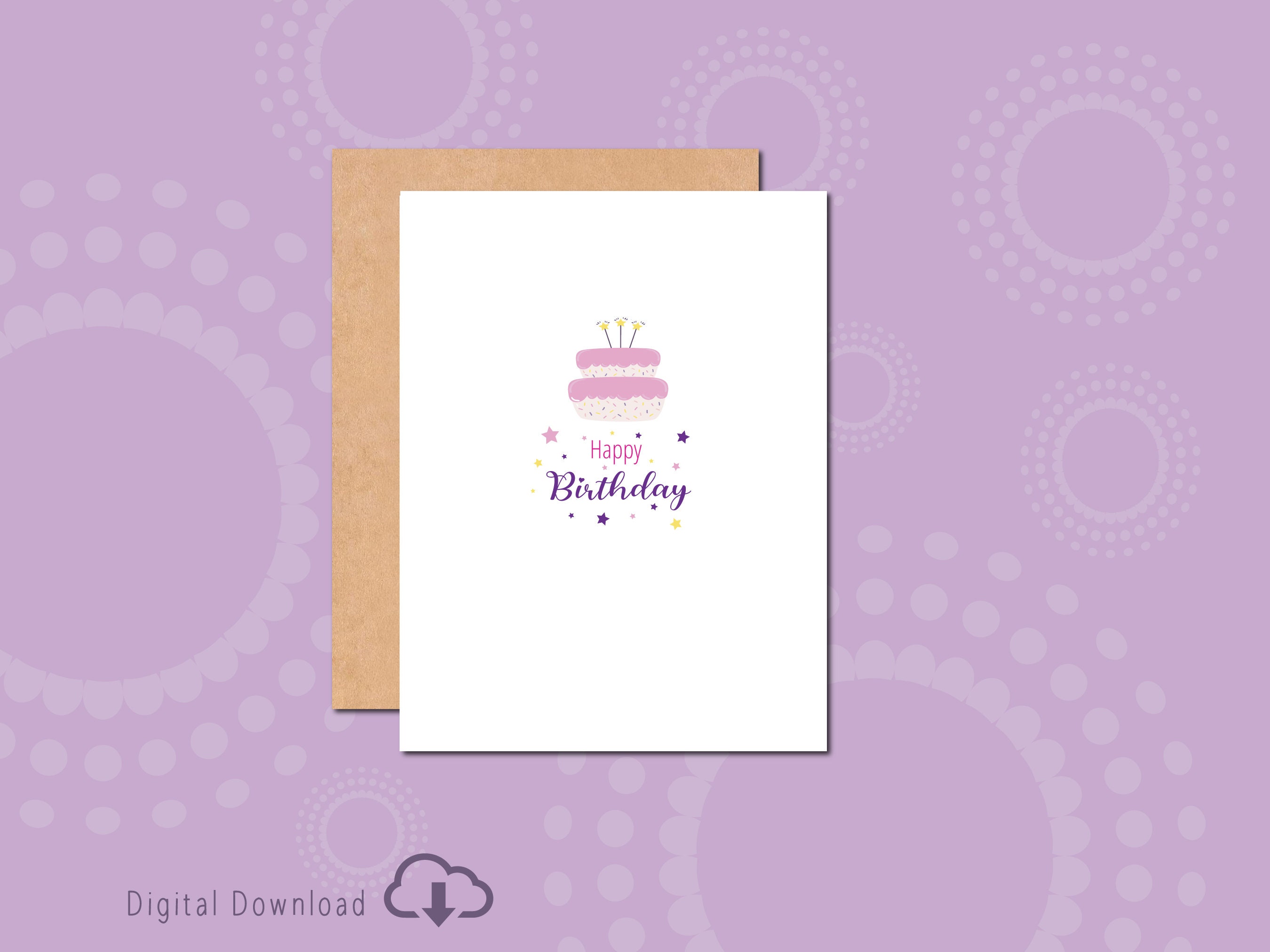 Printable Happy Birthday Cake Card Digital Download Birthday - Etsy