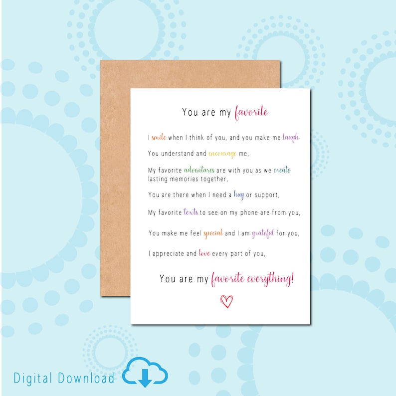 Printable You Are My Favorite Card Valentine's Card for Him Valentine's ...
