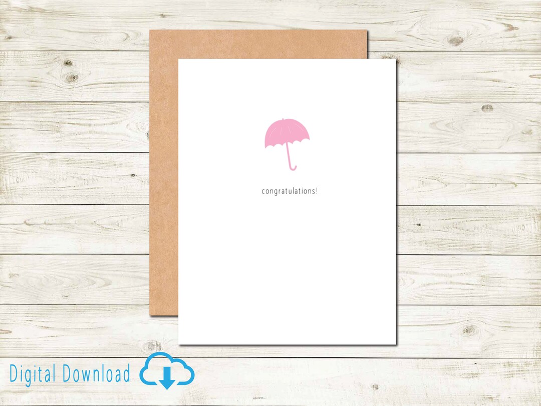 Printable New Baby Card Girl Pink Umbrella Baby Shower Card Baby ...