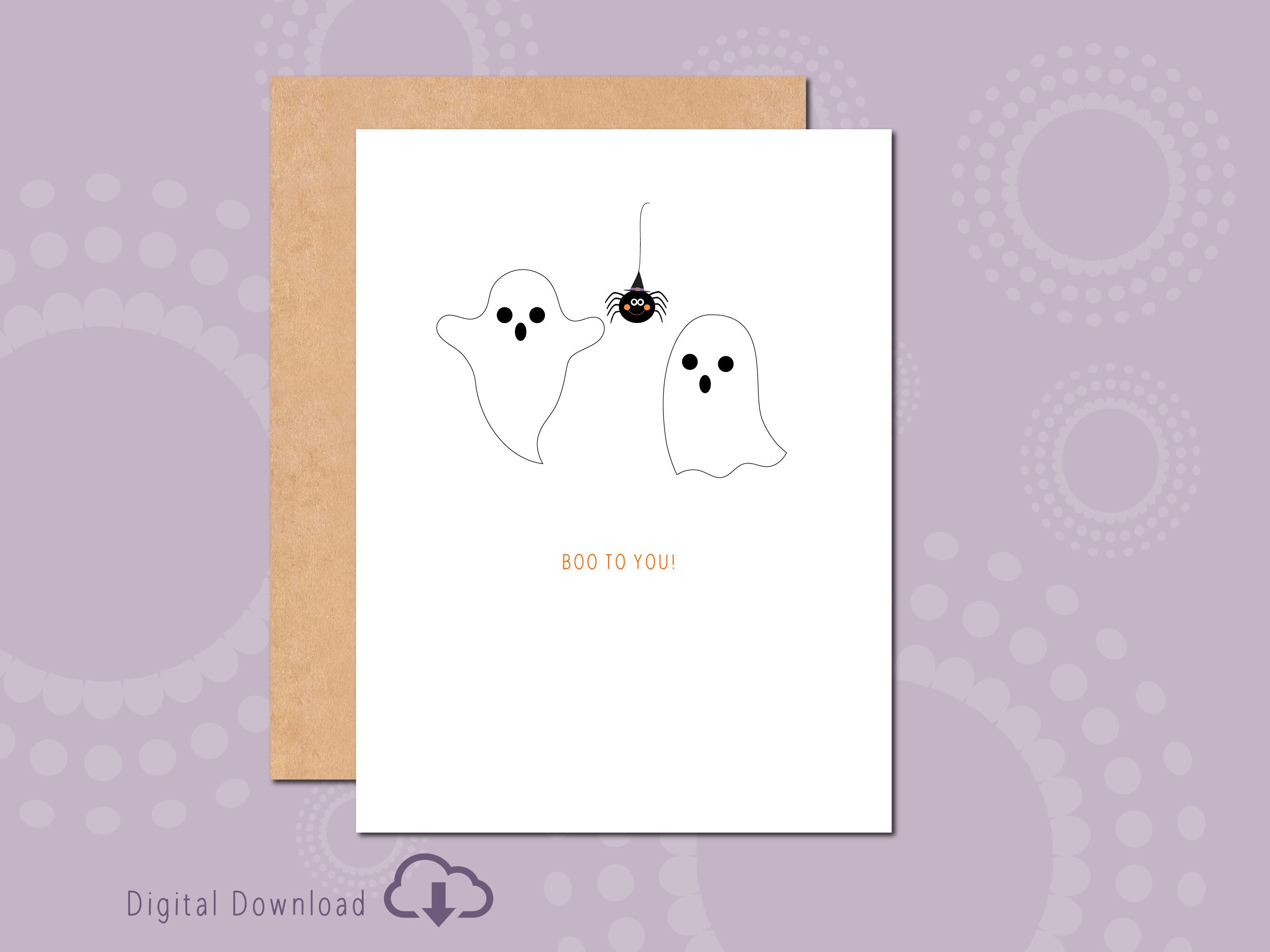 Printable Halloween Card Ghost and Spider for Friend Digital Download ...