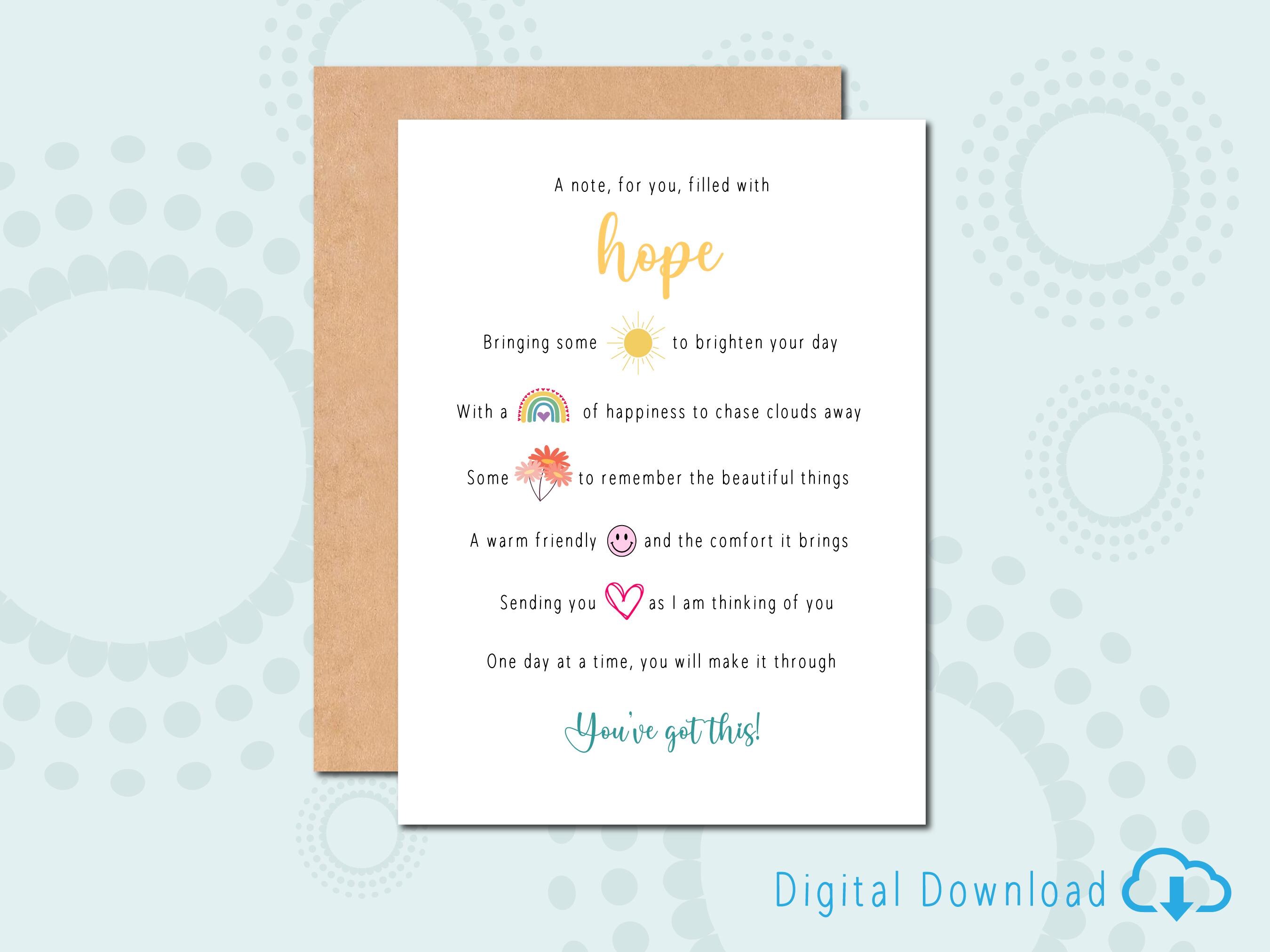 Printable Hope Positivity Card for Friend in Need Thinking of You Card ...
