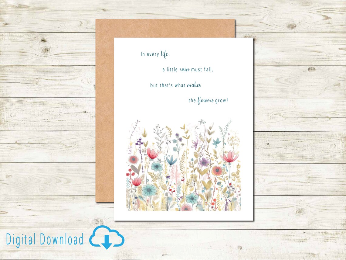 Printable Encouragement Card Digital Download Flowers Thoughtful Card ...