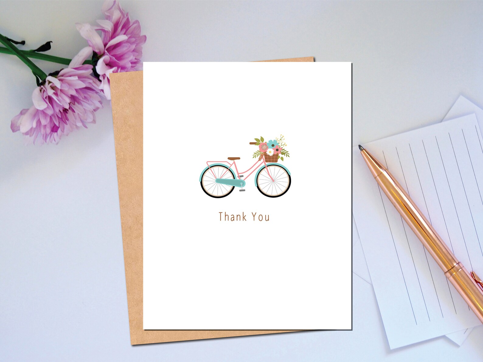 Vintage Bicycle Thank-you Card With Flowers Thank You Card for Teacher ...