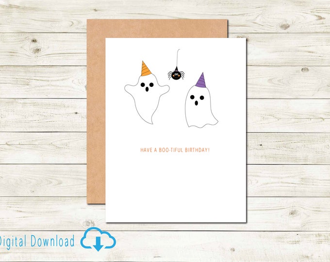 Happy Birthday Card Halloween Birthday Card Autumn Birthday Ghost ...